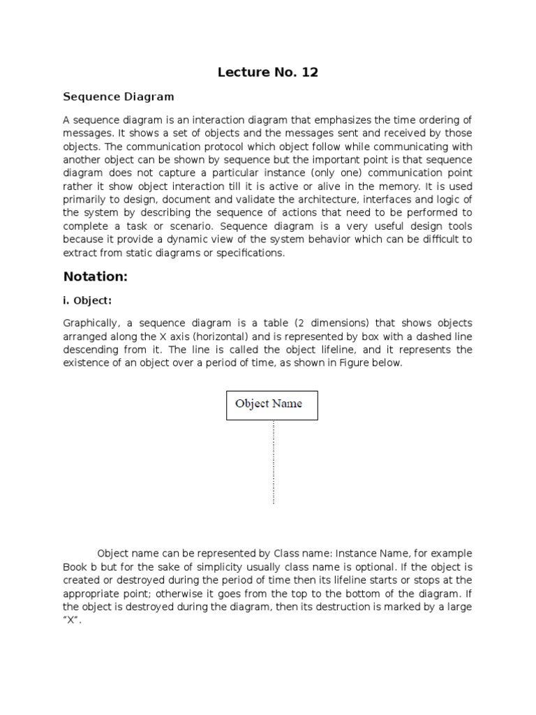 Lecture No. 12: Sequence Diagram | PDF | Control Flow | Object (Computer Science)