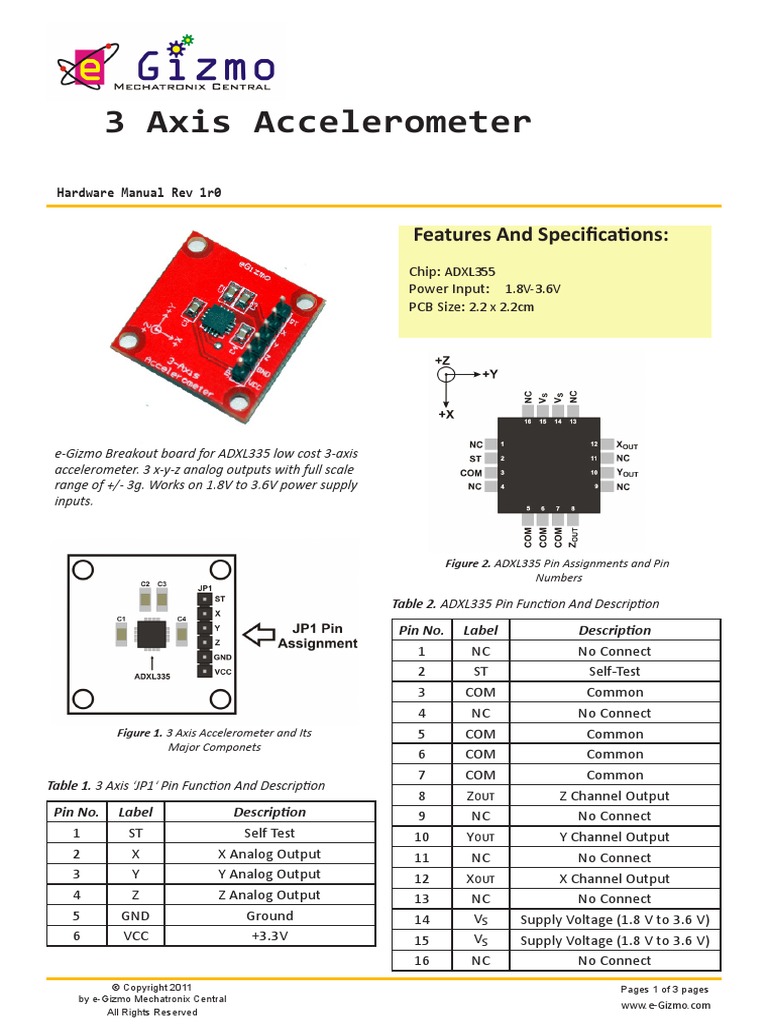 3 Axis Accelerometer: Features and Specifica Ons | PDF | Printed ...