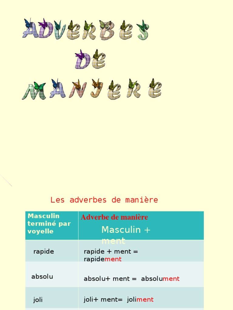 Les Adverbes de Maniere | PDF
