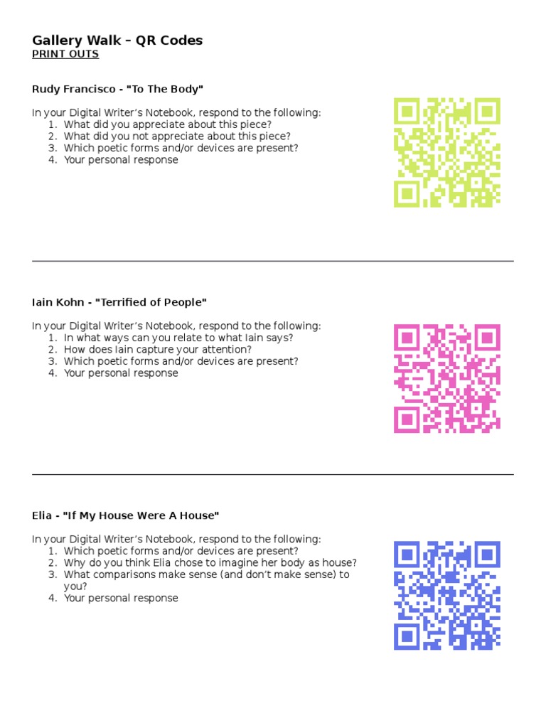Gallery Walk - QR Codes: Print Outs | PDF