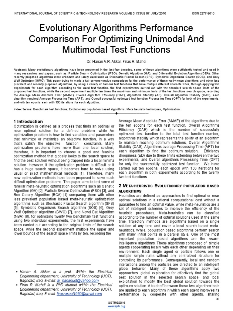 Evolutionary Algorithms Performance Comparison For Optimizing Unimodal ...