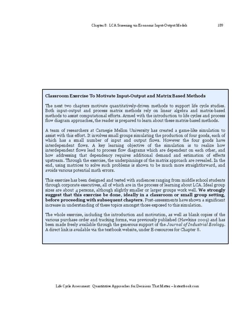 Lca Chapter 8 Input Output Analysis Pdf Inputoutput Model Life Cycle Assessment 6127