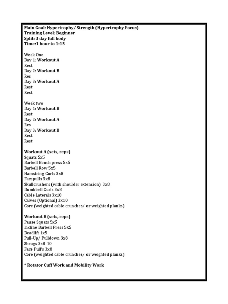 5X5 Beginner Hypertrophy | PDF | Calorie | Food Energy