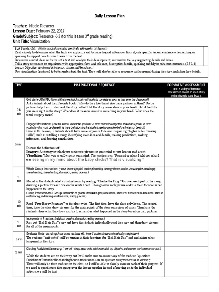 Visualization Lesson Plan Template 2 | PDF | Lesson Plan | Mental Image