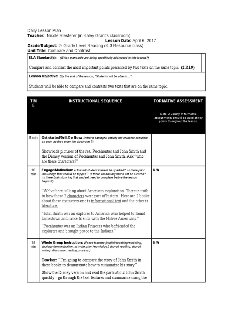Compare and Contrast Lesson Plan | PDF | Lesson Plan | Educational ...