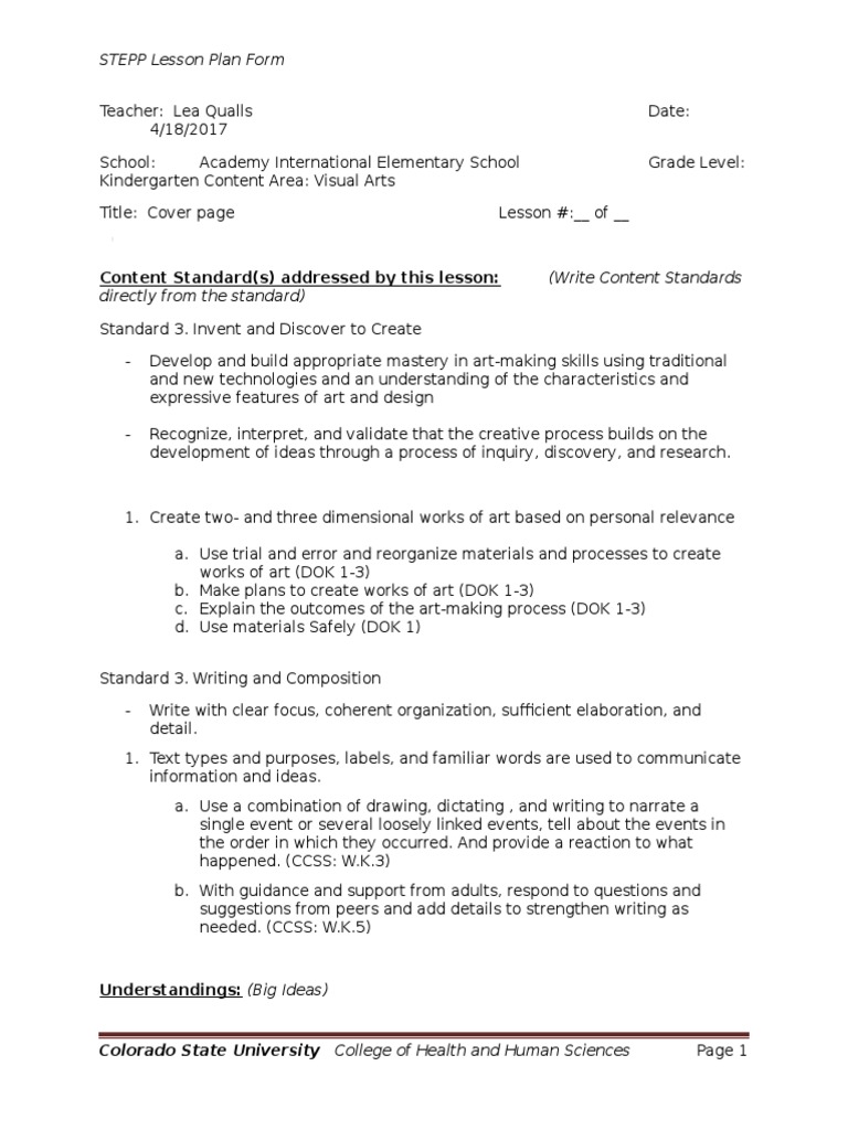Content Standard(s) Addressed by This Lesson:: STEPP Lesson Plan Form ...