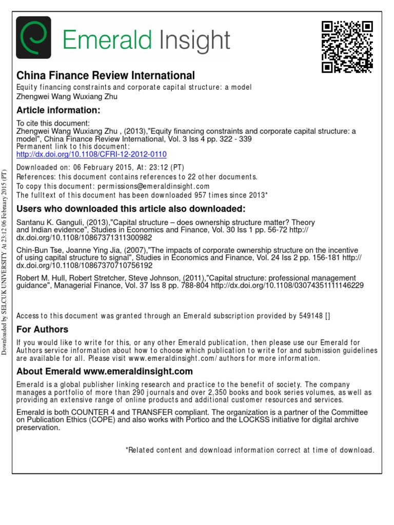 Wang 2013 | PDF | Capital Structure | Financial Markets