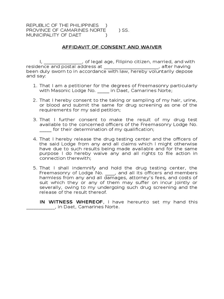 Drug Test Consent and Waiver Form | PDF