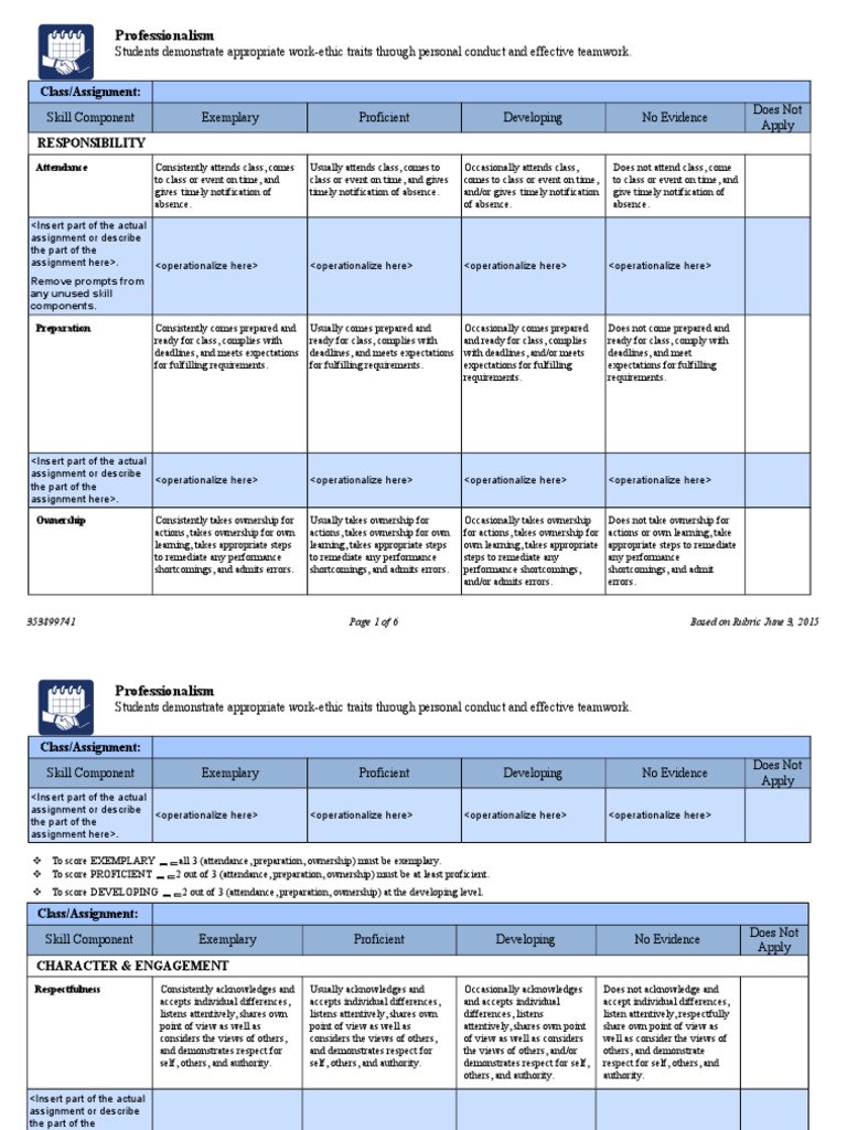 Professionalism Rubric Template 6-17-2016 | PDF | Nonverbal ...