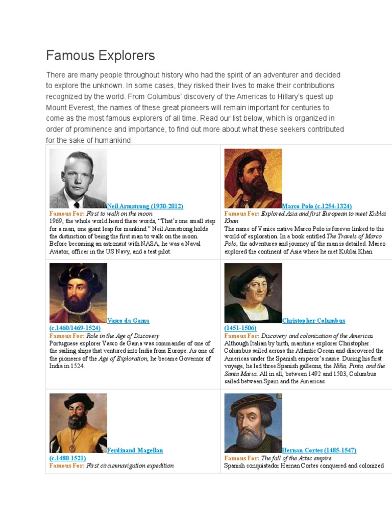 Famous Explorers | PDF | Sacagawea | Exploration