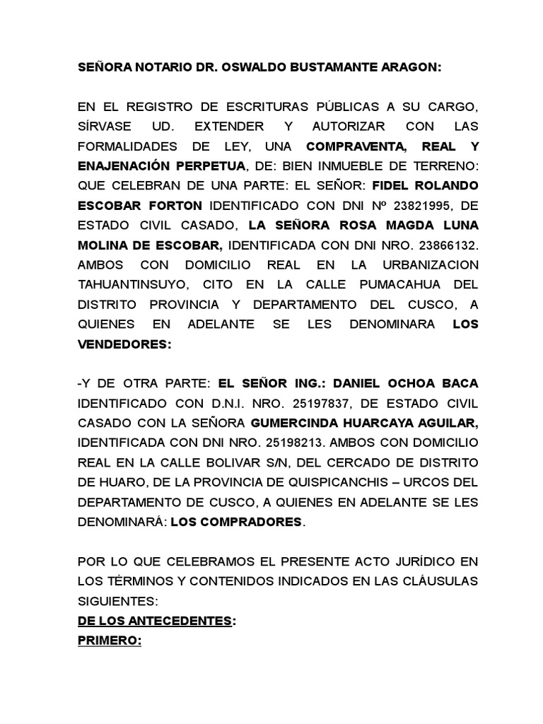 Contrato de Compra Venta Daniel Ochoa | PDF | Propiedad | Ley común