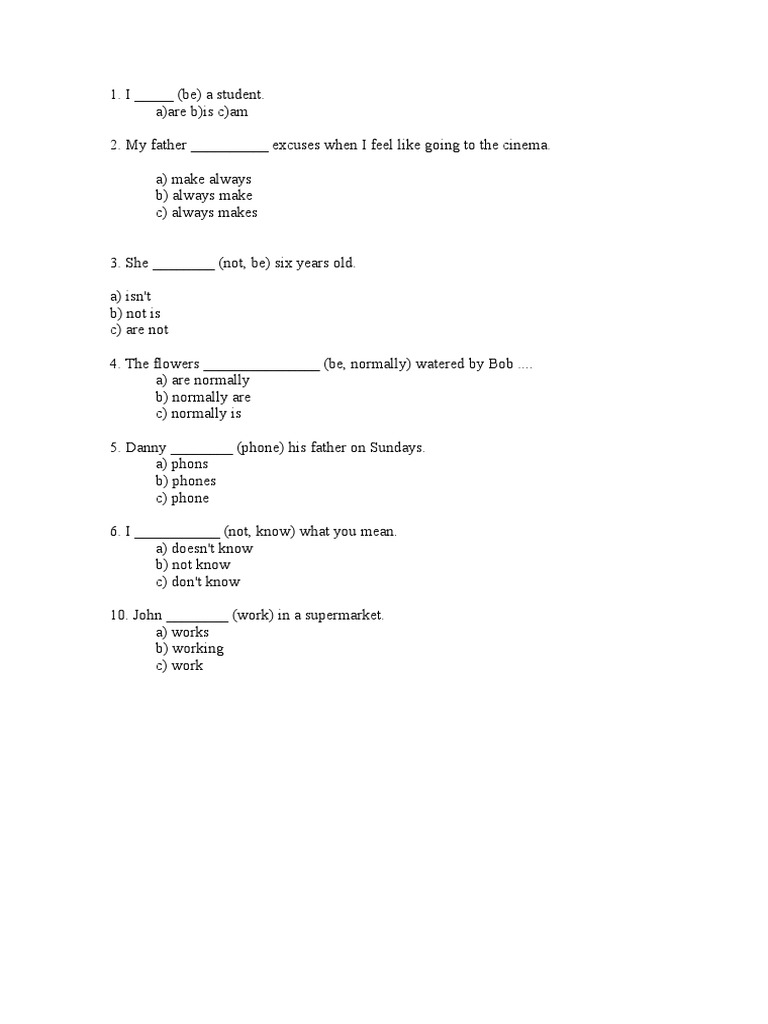 Present Simple Multiple Choice | PDF Present Simple Multiple Choice | PDF