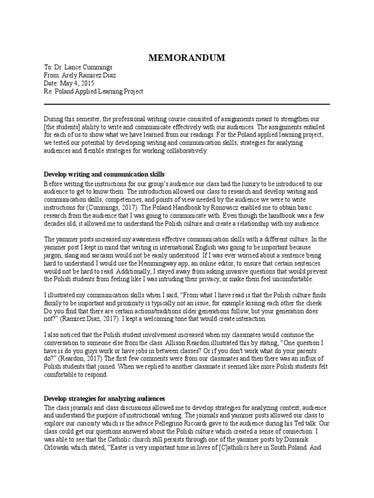 Ramirez Diaz, Arely - Updated Memo | PDF | Communication | Human ...