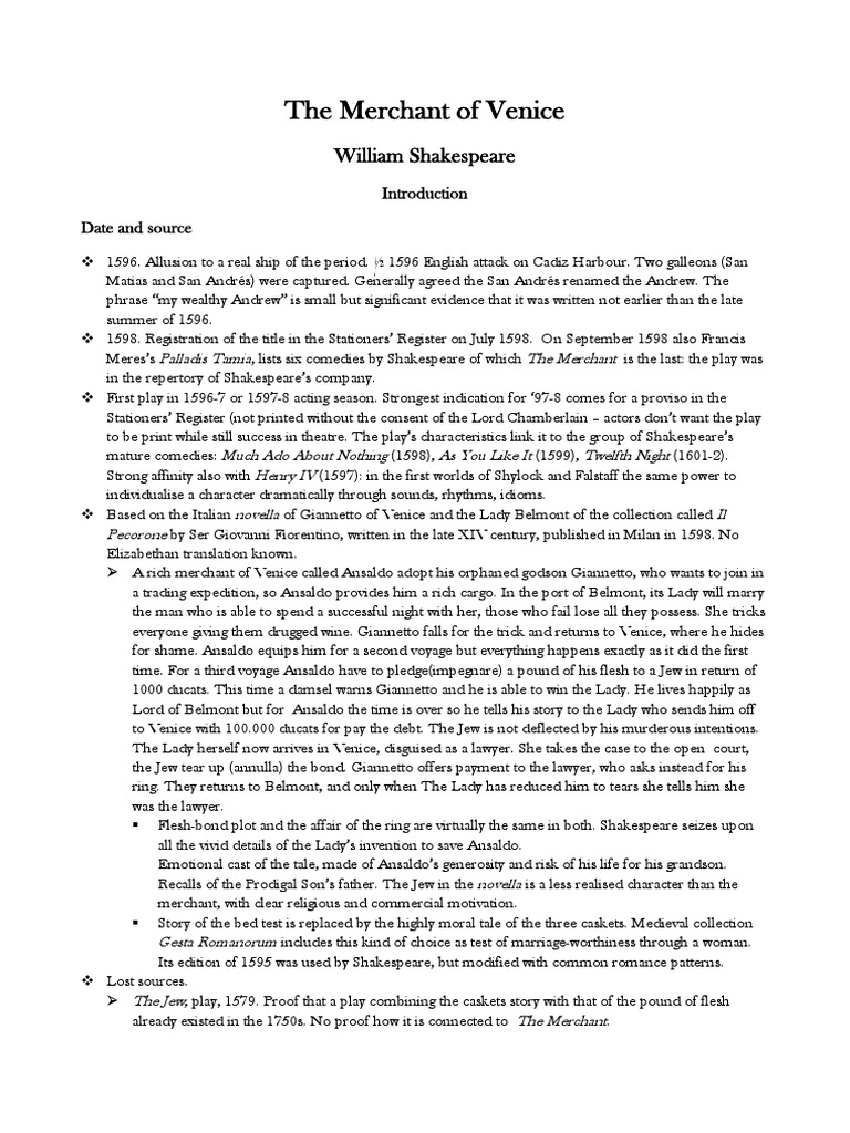 The Merchant of Venice SUMMARY | PDF | The Merchant Of Venice | Shylock