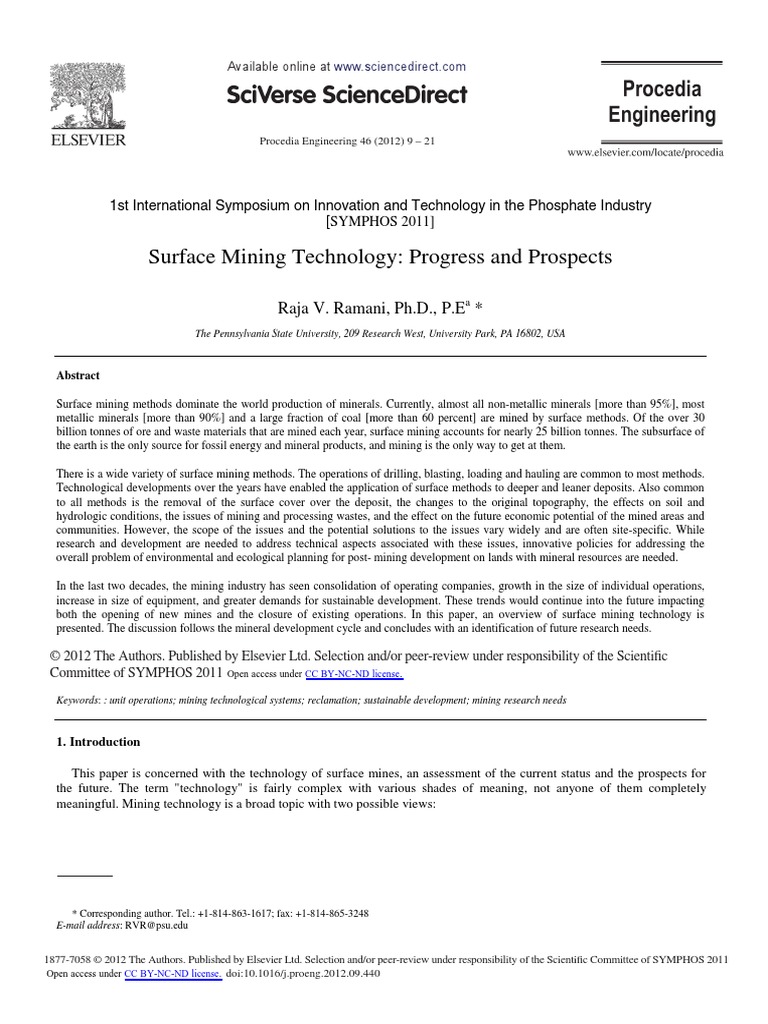 Surface Mining Technology - Progress and Prospects | PDF | Coal Mining ...
