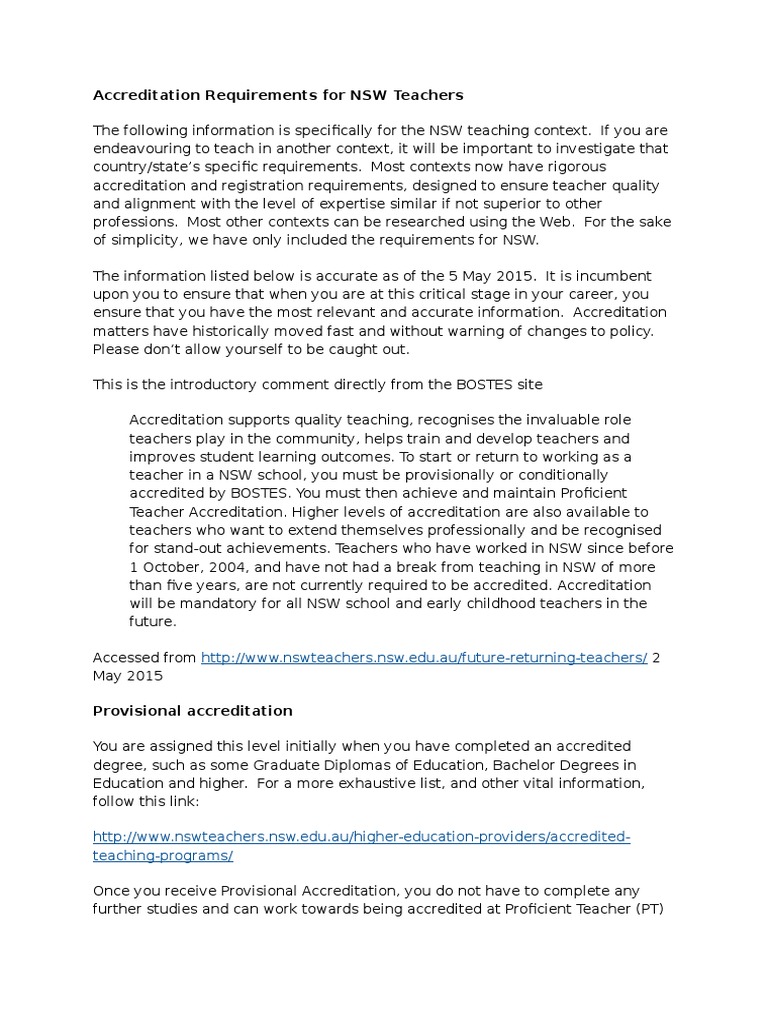 Accreditation Requirements For NSW Teachers 1 | PDF | Academic Degree ...