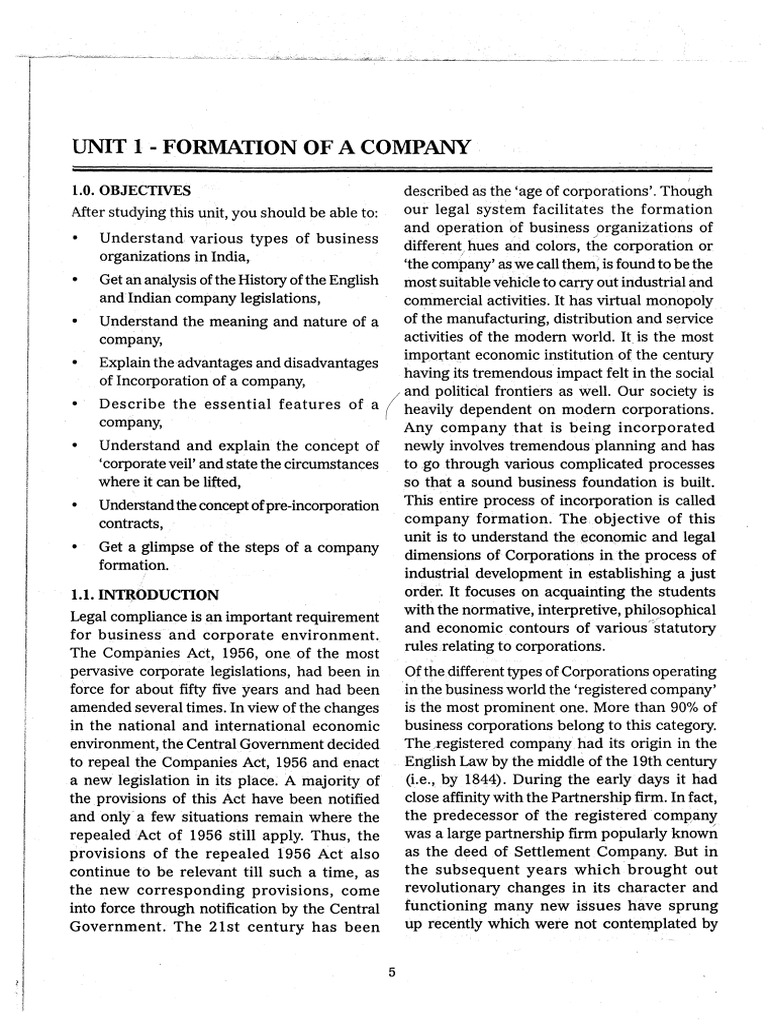Corporate Law - UNIT 1 | PDF