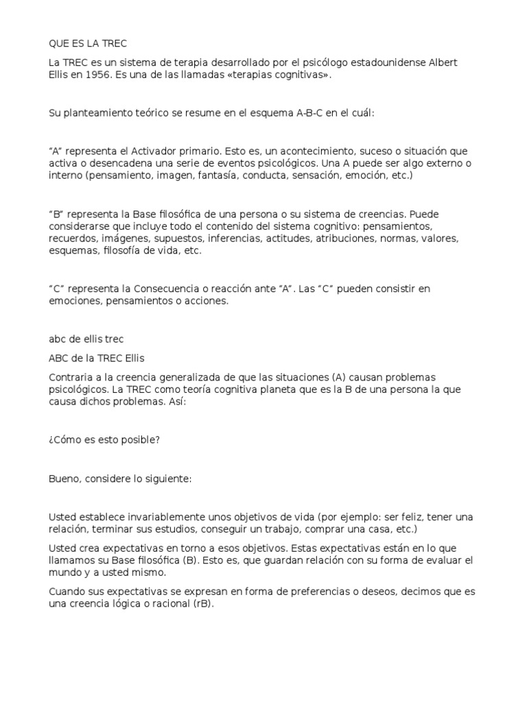 El modelo ABC de la TREC según Albert Ellis | PDF | Terapia racional de ...