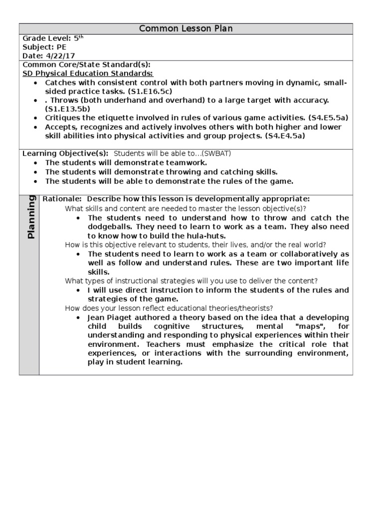 Hula Hut Attack PE Lesson Plan | PDF | Educational Assessment | Special ...