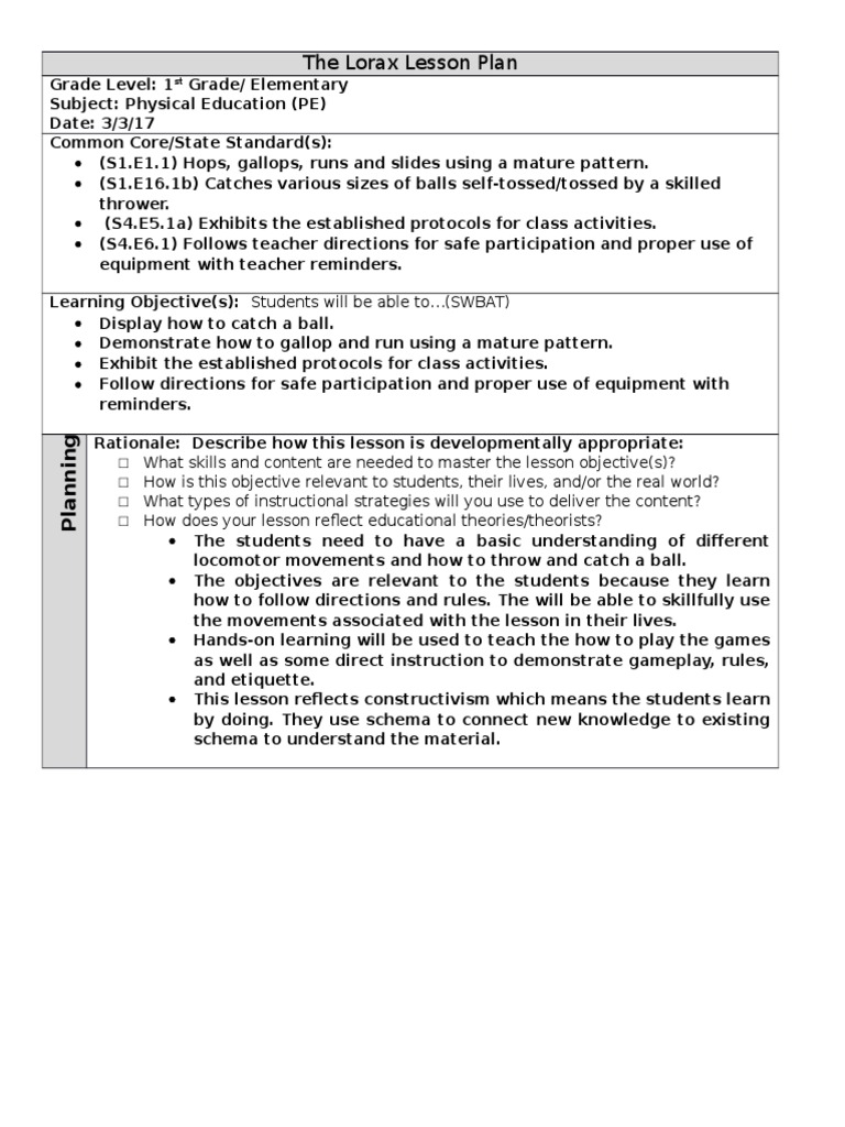The Lorax Lesson Plan Weebly | PDF | Educational Assessment | Lesson Plan