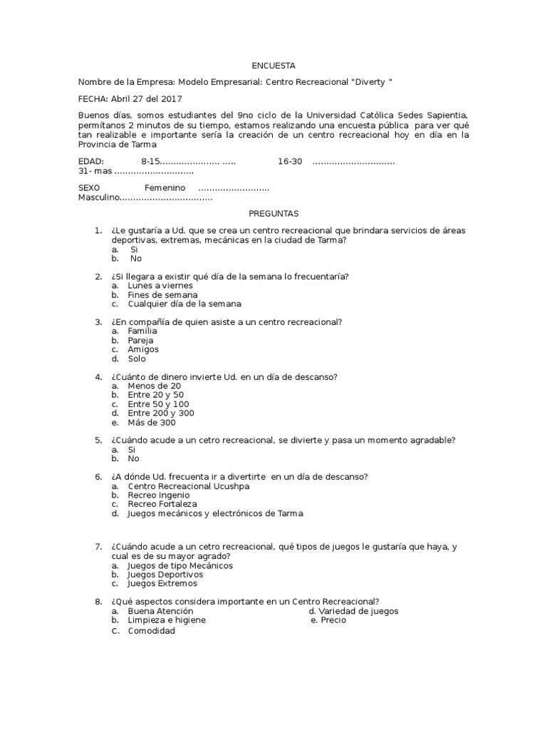 ENCUESTA | PDF | Deportes | Ocio