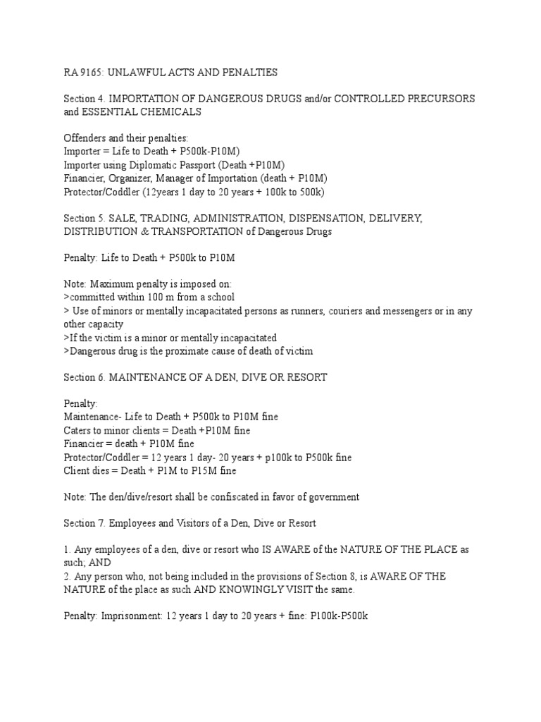 Ra 9165 Notes | Possession (Law) | Crimes