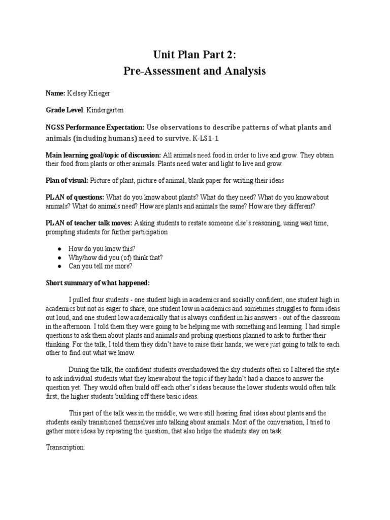 Unit Plan Part 2: Pre-Assessment and Analysis | PDF | Epistemology ...