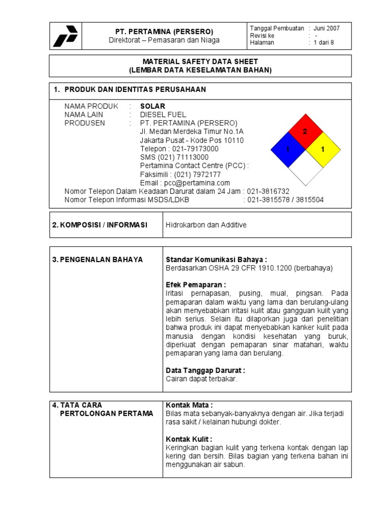 Msds Solar Pertamina | PDF