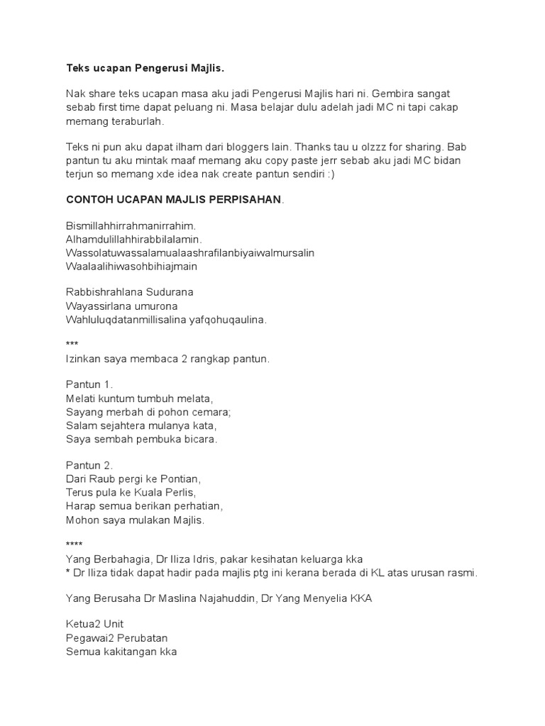 Teks Ucapan Pengerusi Majlis | PDF