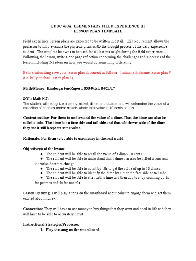 Kindergarten Money Lesson Plan Template | PDF | Coins | Nickel (United ...