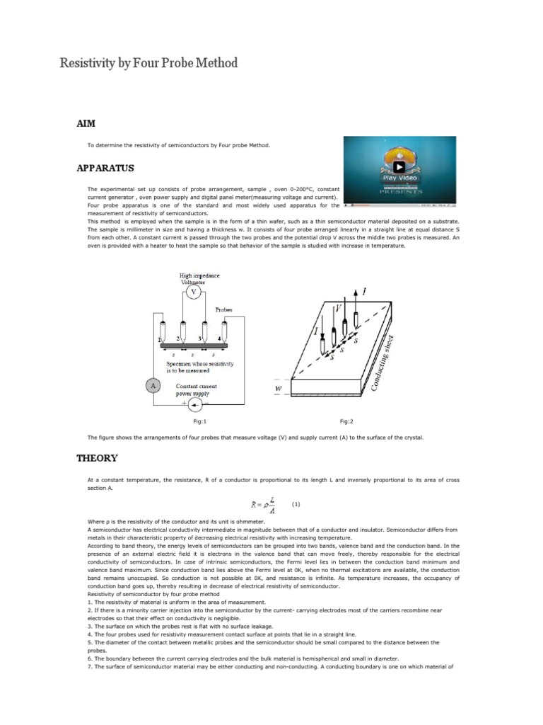 Four Probe | PDF | Electrical Resistivity And Conductivity | Semiconductors