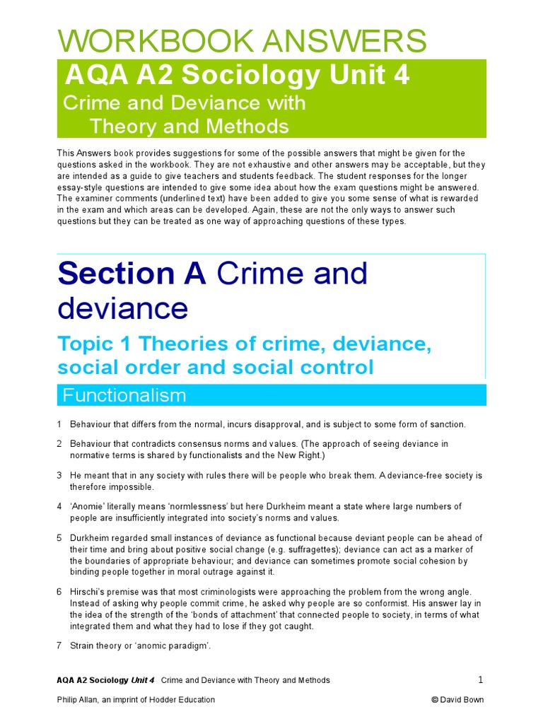 Sociol AQA A2 Unit 4 Workbook Answers | PDF | Deviance (Sociology ...