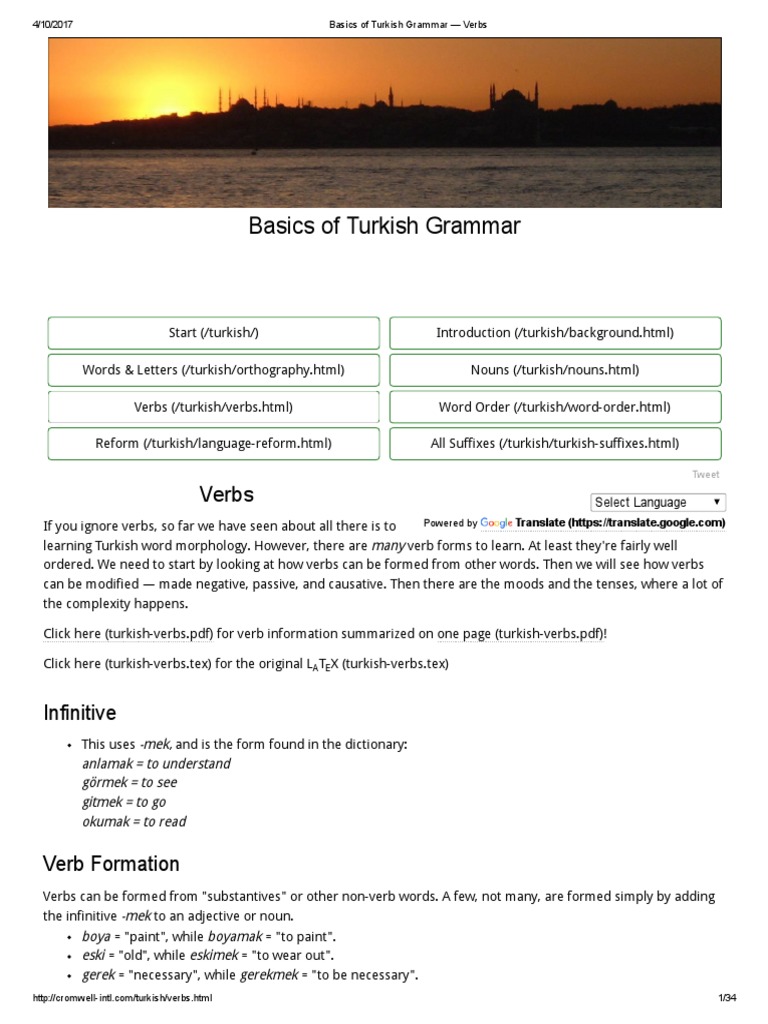 Basics of Turkish Grammer Verbs | PDF | Grammatical Tense | Verb
