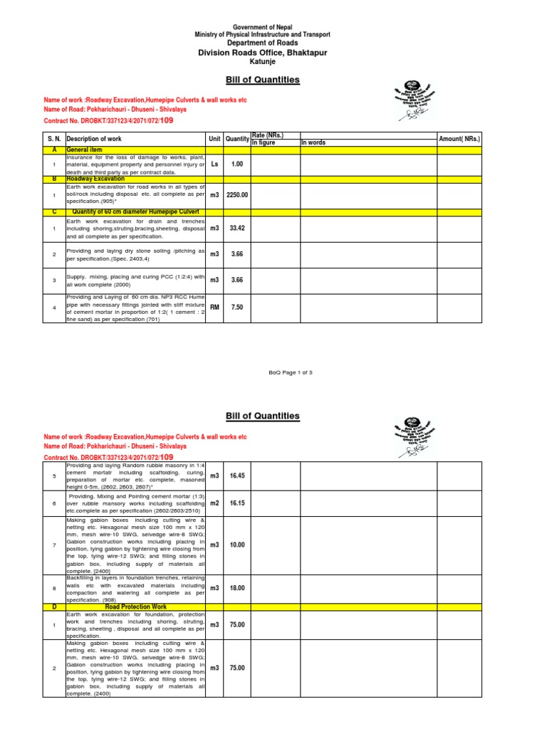Boq Road | PDF | Mortar (Masonry) | Foundation (Engineering)