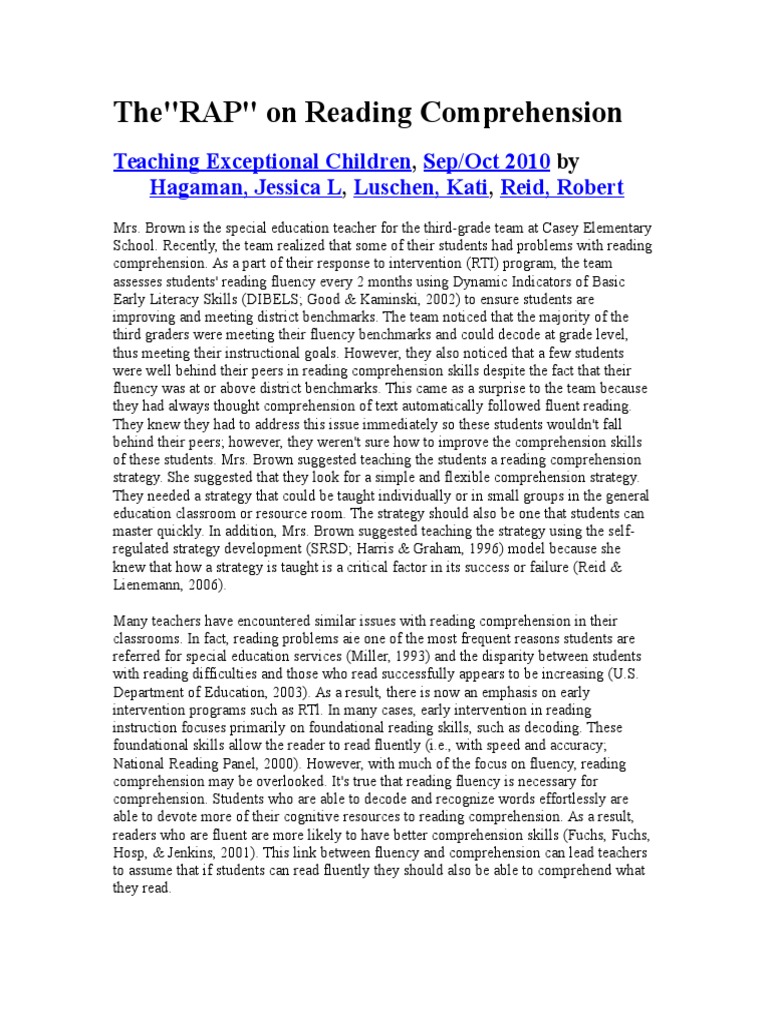 Strategies for Special Ed Reading | PDF | Reading Comprehension ...