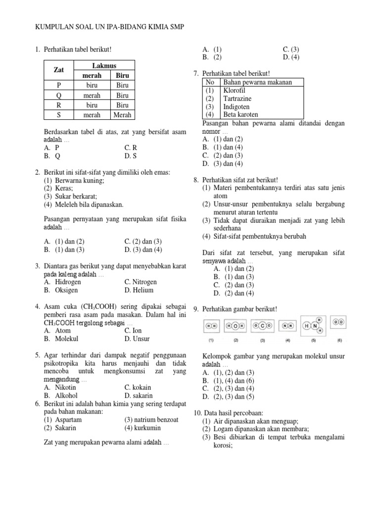 Soal Un Kimia SMP | PDF