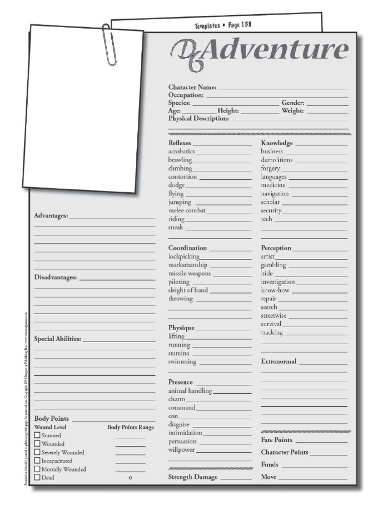 D6 Adventure Character Sheet | Gaming | Role Playing Games