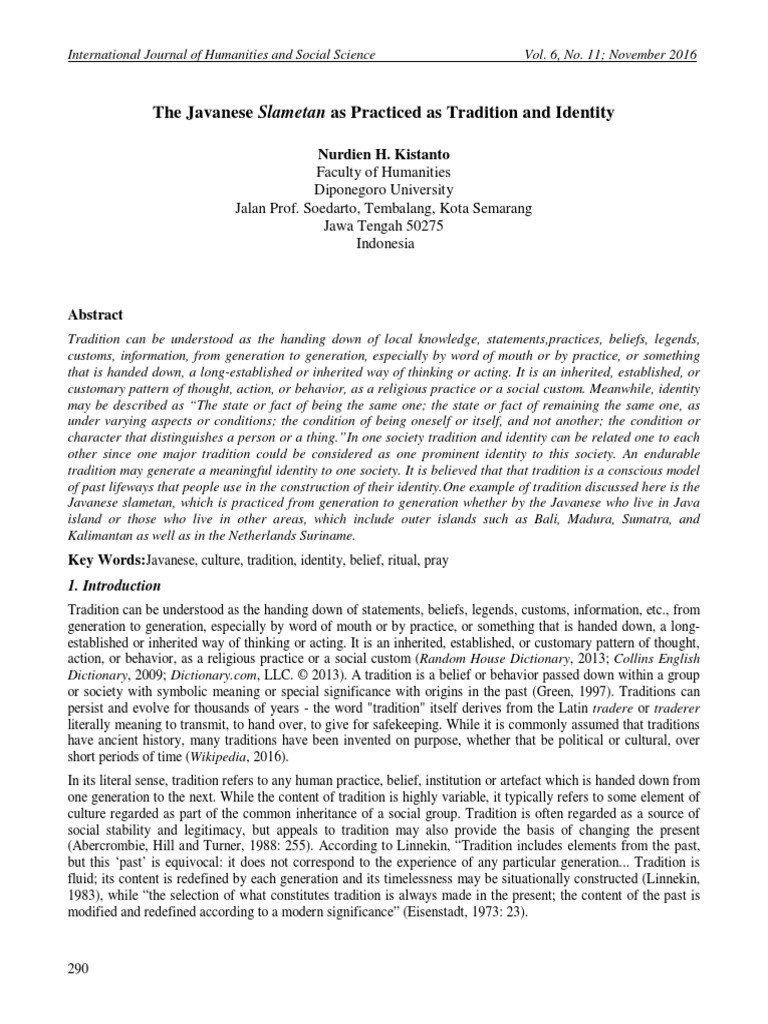 The Javanese Slametan As Practiced As Tradition and Identity | PDF ...