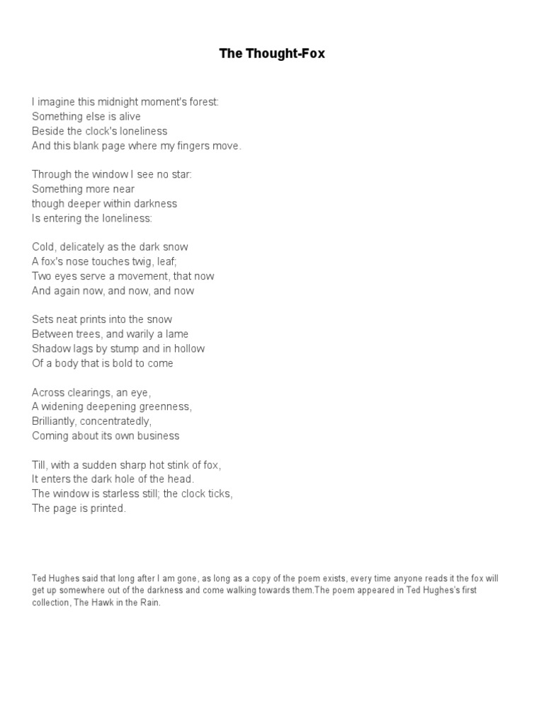 The Thought Fox | PDF | Poetry | Mind
