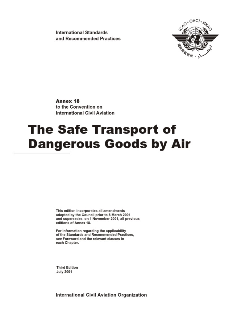 ICAO annex18.pdf | Dangerous Goods | Specification (Technical Standard)