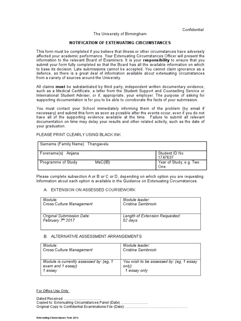 Extenuating Circumstances Form | PDF | Antidepressant | Wellness