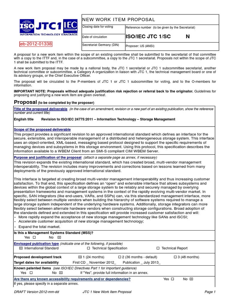 Iso/Iec JTC 1/Sc N: New Work Item Proposal | PDF | Iso/Iec Jtc 1 ...