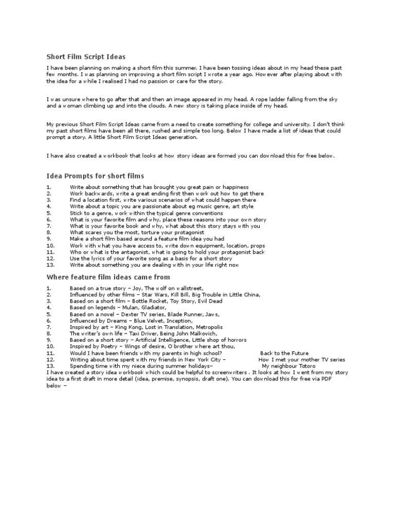 Short Film Script Ideas | PDF | Leisure
