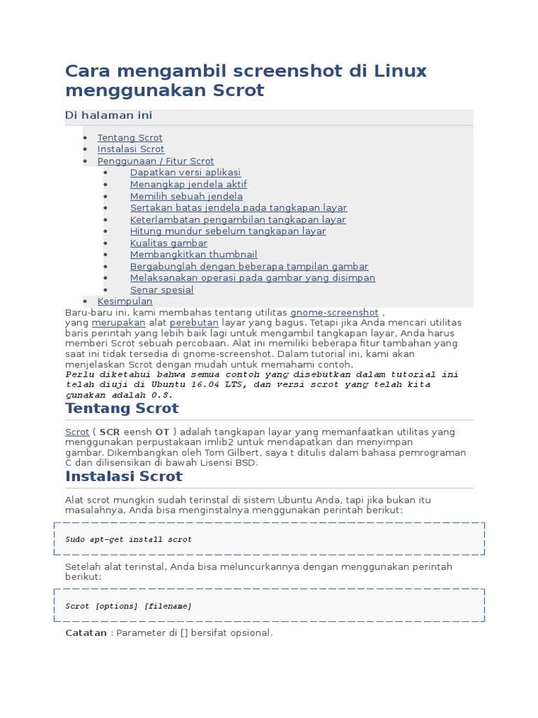 Cara Mengambil Screenshot Di Linux Menggunakan Scrot | PDF | Metode ...