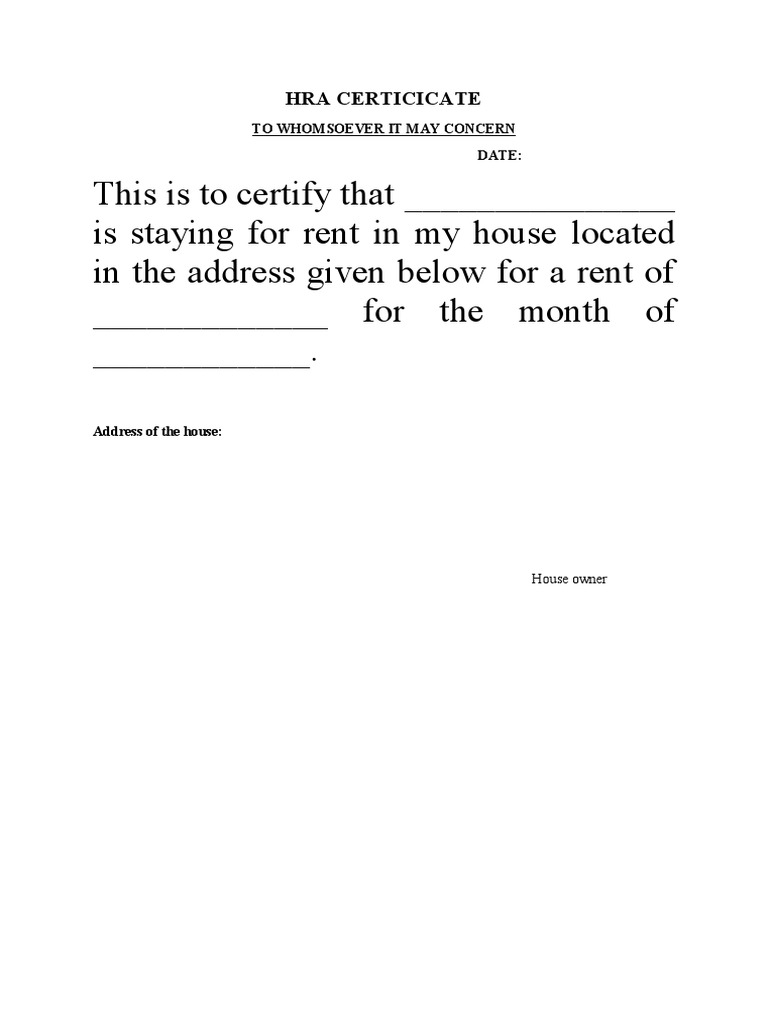 HRA Certificate for Rent Verification | PDF | Law