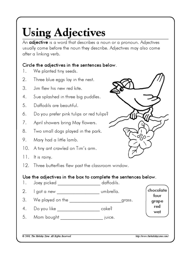 Spring Adjective Worksheet 2 | PDF | Language Arts & Discipline | Home ...