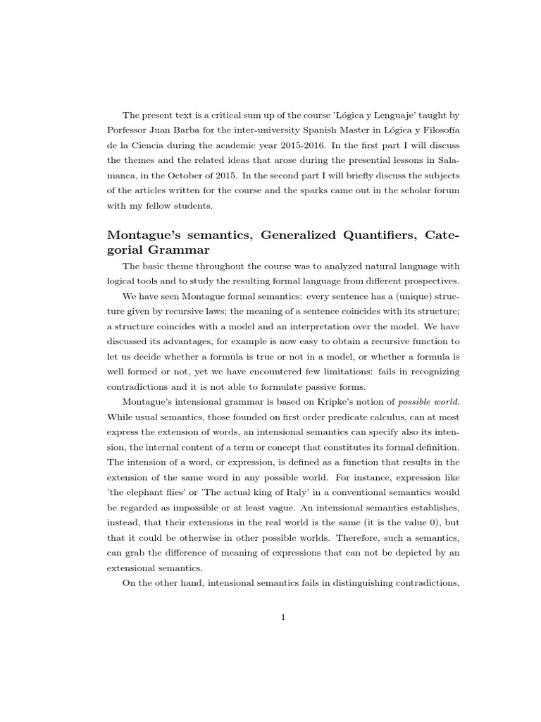 Montague's Semantics, Generalized Quantifiers, Cate-Gorial Grammar | PDF | First Order Logic ...