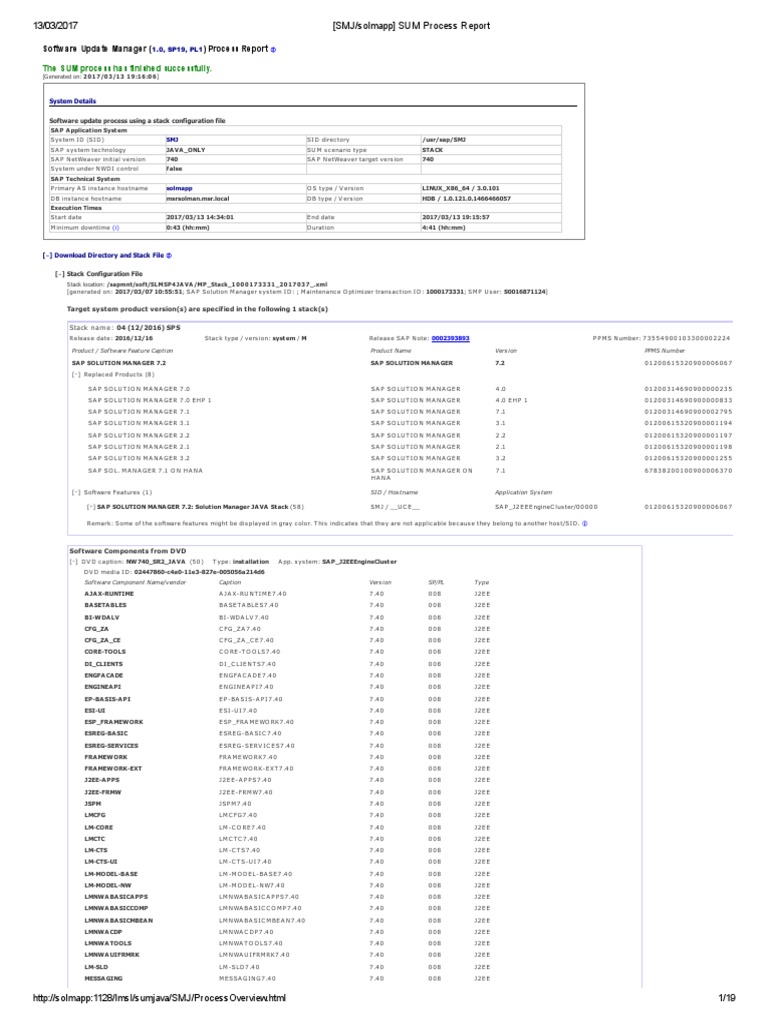(SMJ - Solmapp) SUM Process Report Software Update Manager (1.0, SP19, PL1) | PDF