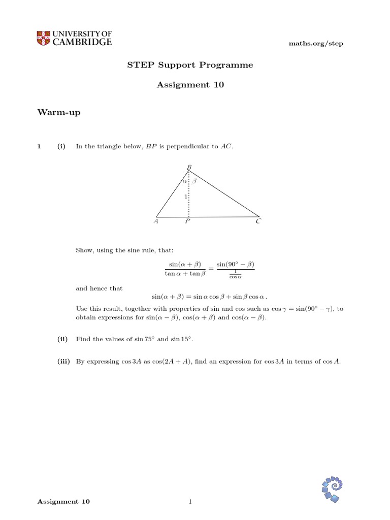 STEP Support Programme Assignment 10 | PDF | Sine | Trigonometric Functions