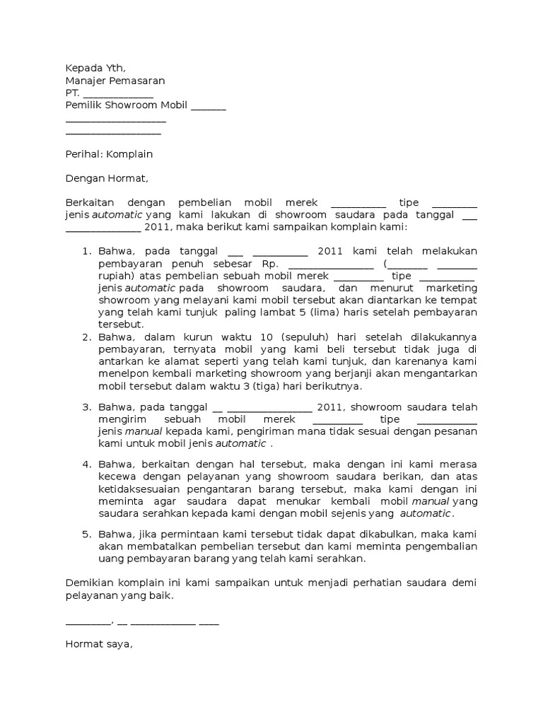 Draf Surat Komplain Pembelian Barang | PDF | Bisnis | Pengelolaan ...